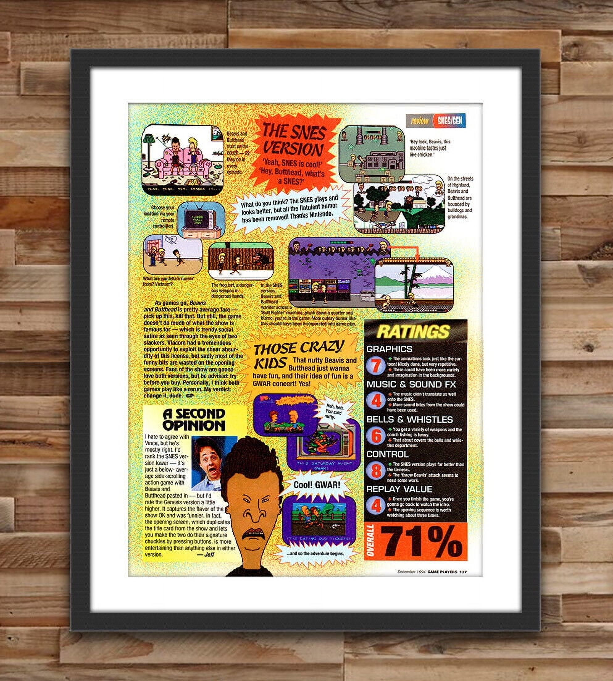 POSTER Beavis And Butt-Head Super Nintendo SNES Glossy Review Poster ...