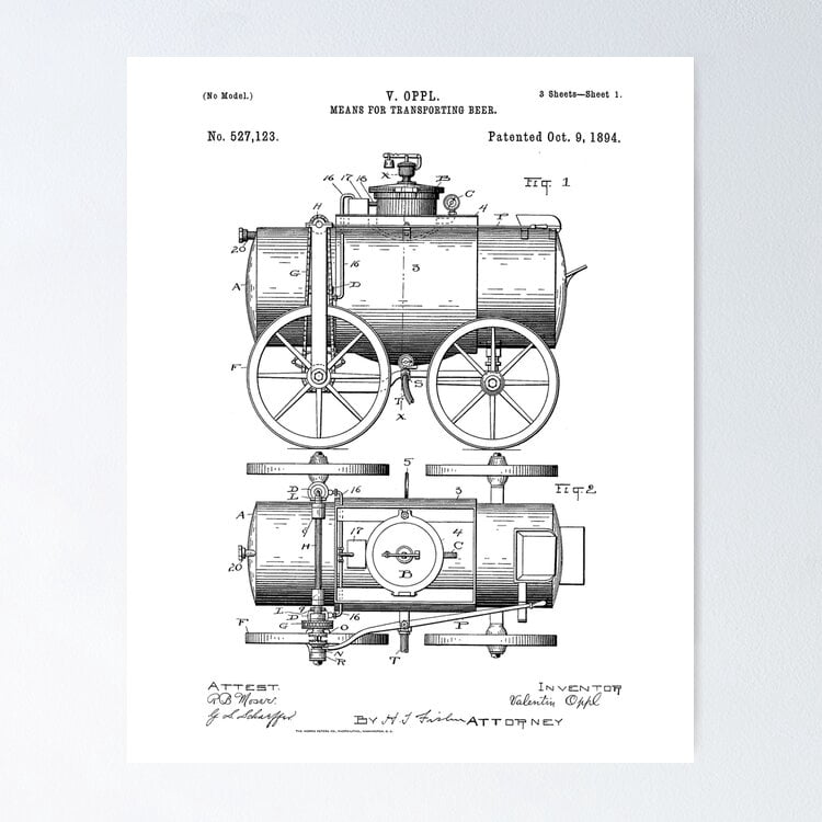 POSTER Beer Tank 1894 Patent White Background POSTER UNFRAMED, 8x12 ...