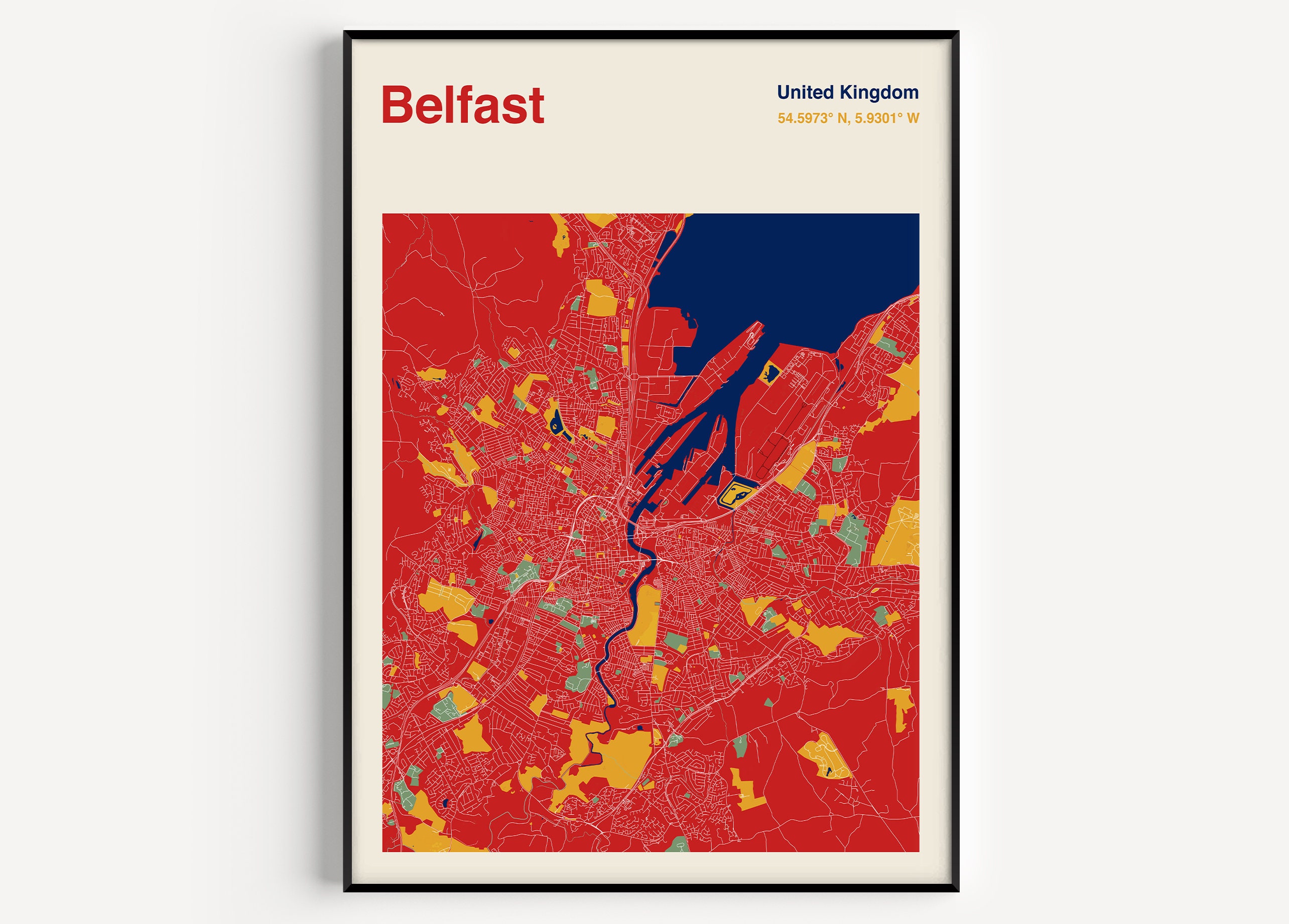 POSTER Belfast Map Print, Belfast Colour Map Poster, Belfast City Map ...
