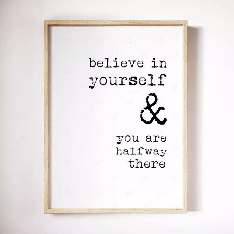 POSTER Believe In Yourself Motivational Quote Poster Modern BW Wall Art ...