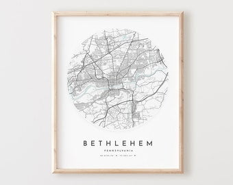 POSTER Bethlehem Map Print, Bethlehem Map Poster City Wall Art, Pa Road ...