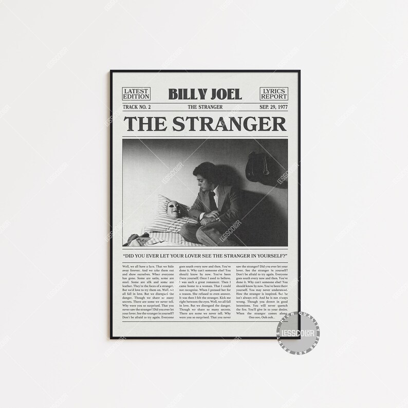 POSTER Billy Joel Retro Newspaper Print, The Stranger Poster, The ...