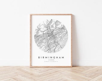 POSTER Birmingham Map Print, Birmingham Map Poster City Wall Art, Al ...