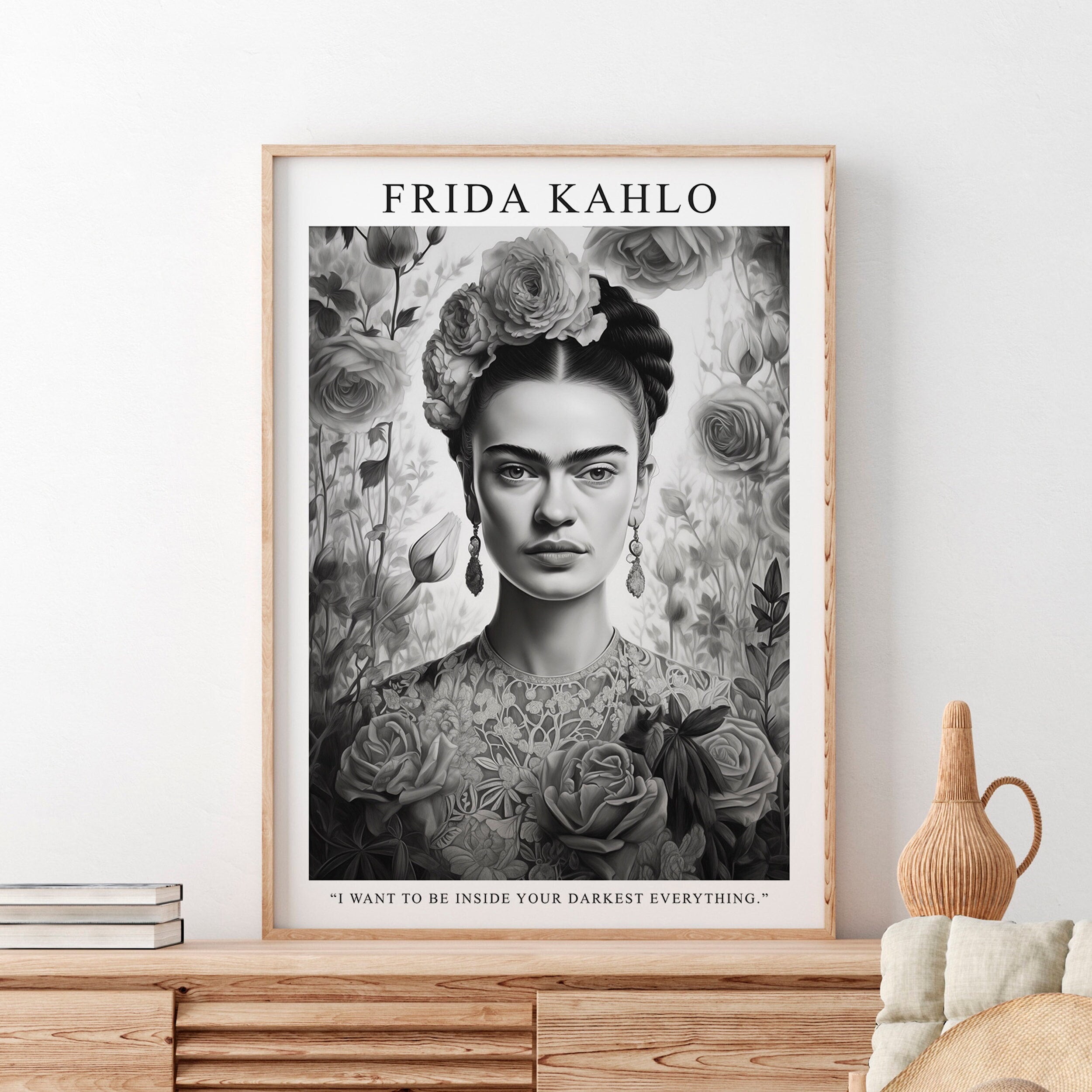 POSTER Black And White Frida Kahlo Portrait, Feminist Art Print ...