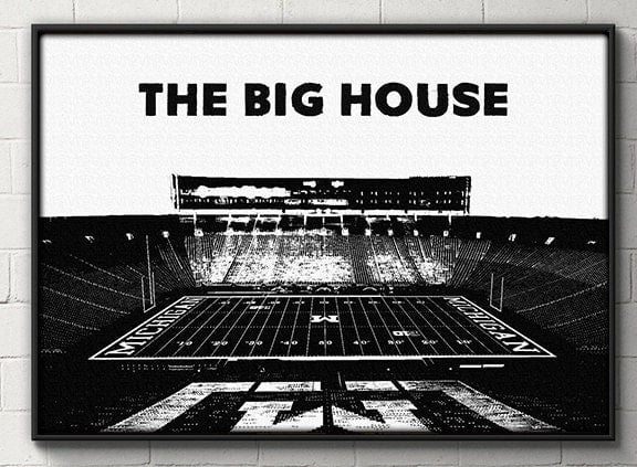 POSTER Black and White Michigan Stadium Poster Michigan Wolverines ...