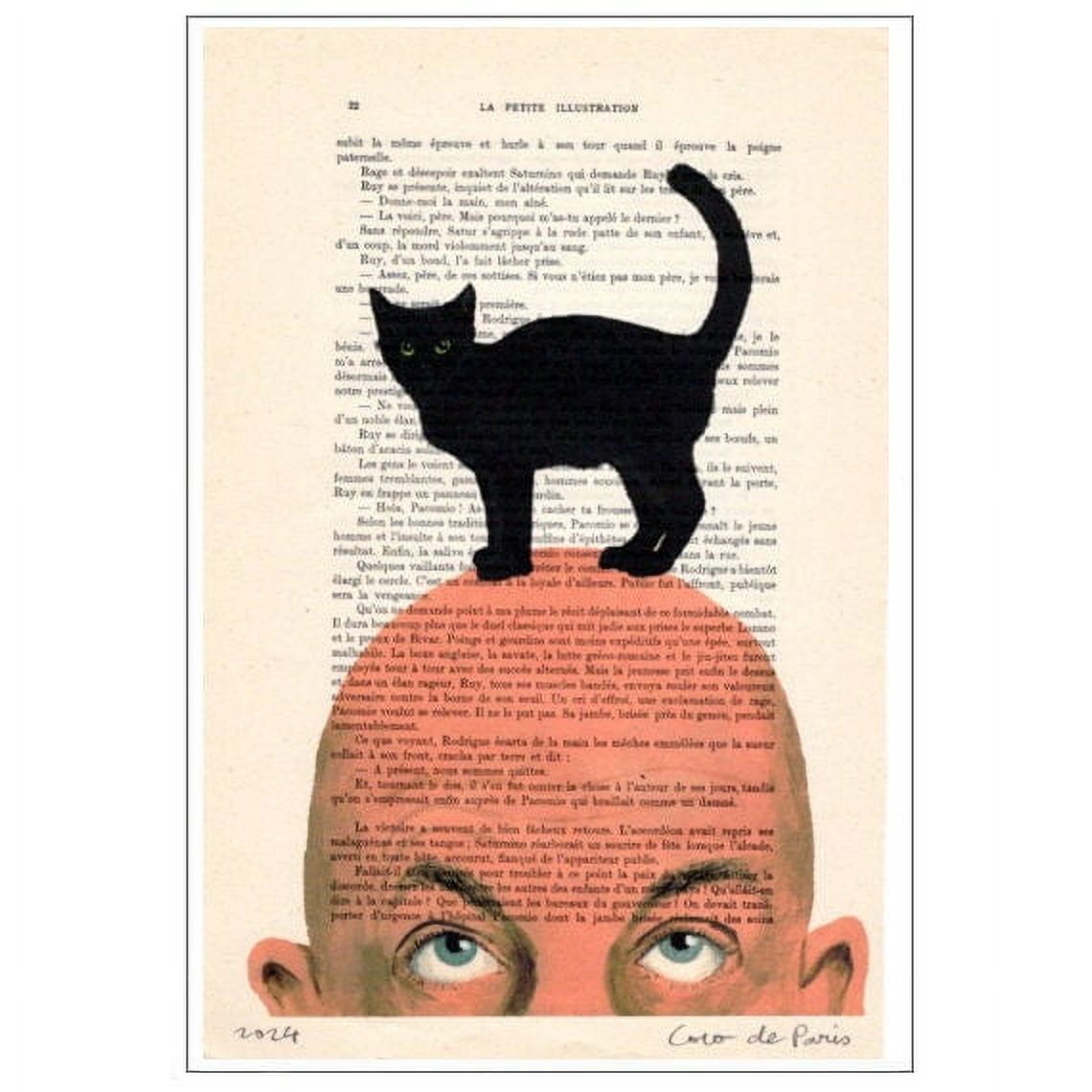 POSTER Black cat on bald head, cat lovers, preppy, original artwork from Coco de Paris, art ...
