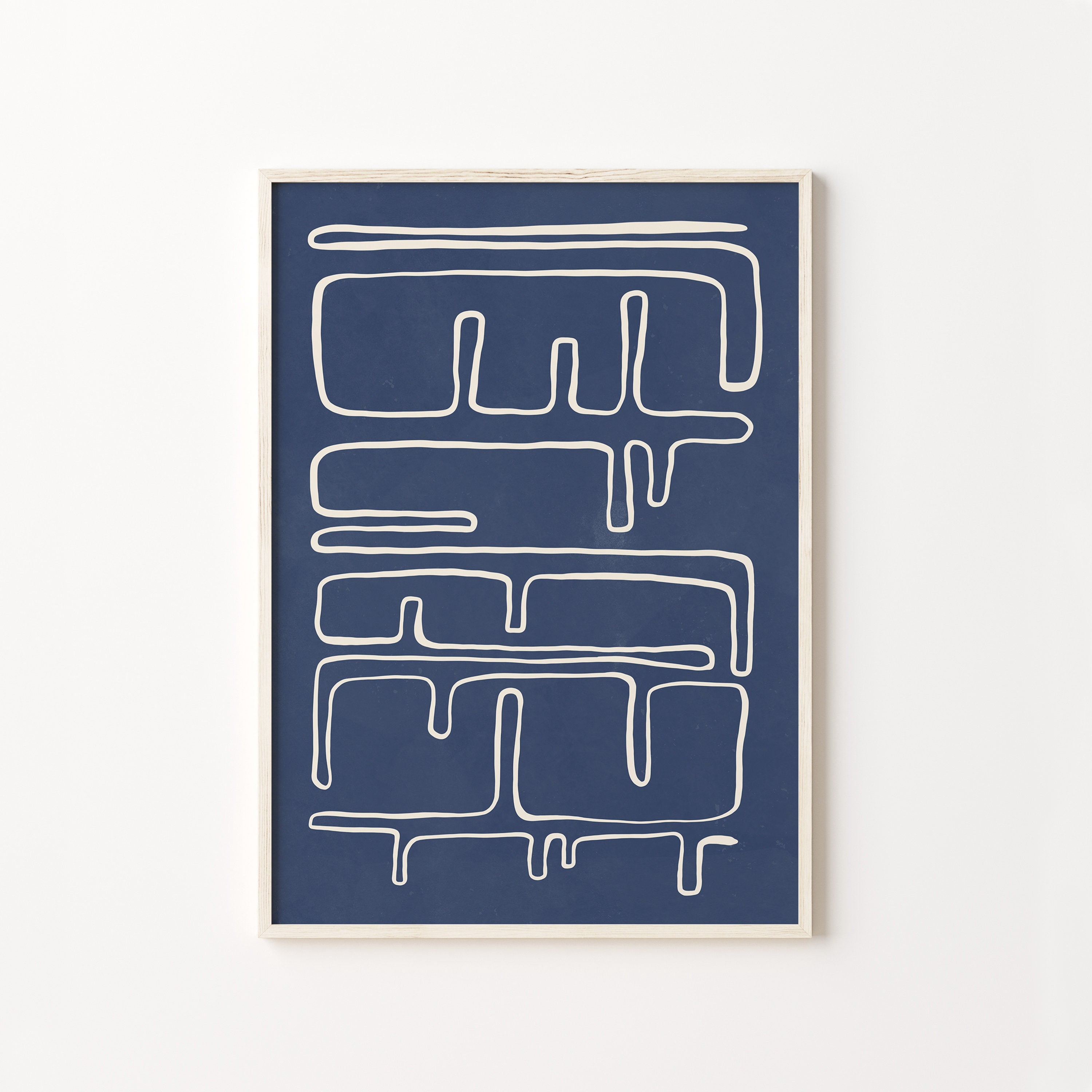 POSTER Blue Beige Wall Art, Navy Blue Art, Minimalist Lines Art ...