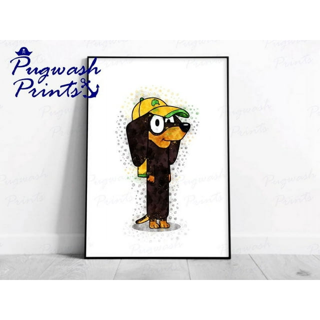 POSTER Bluey Print 'SNICKERS' character Watercolour Splash Art, Home ...