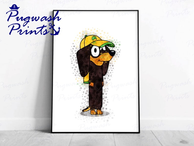 POSTER Bluey Print 'SNICKERS' character Watercolour Splash Art, Home ...