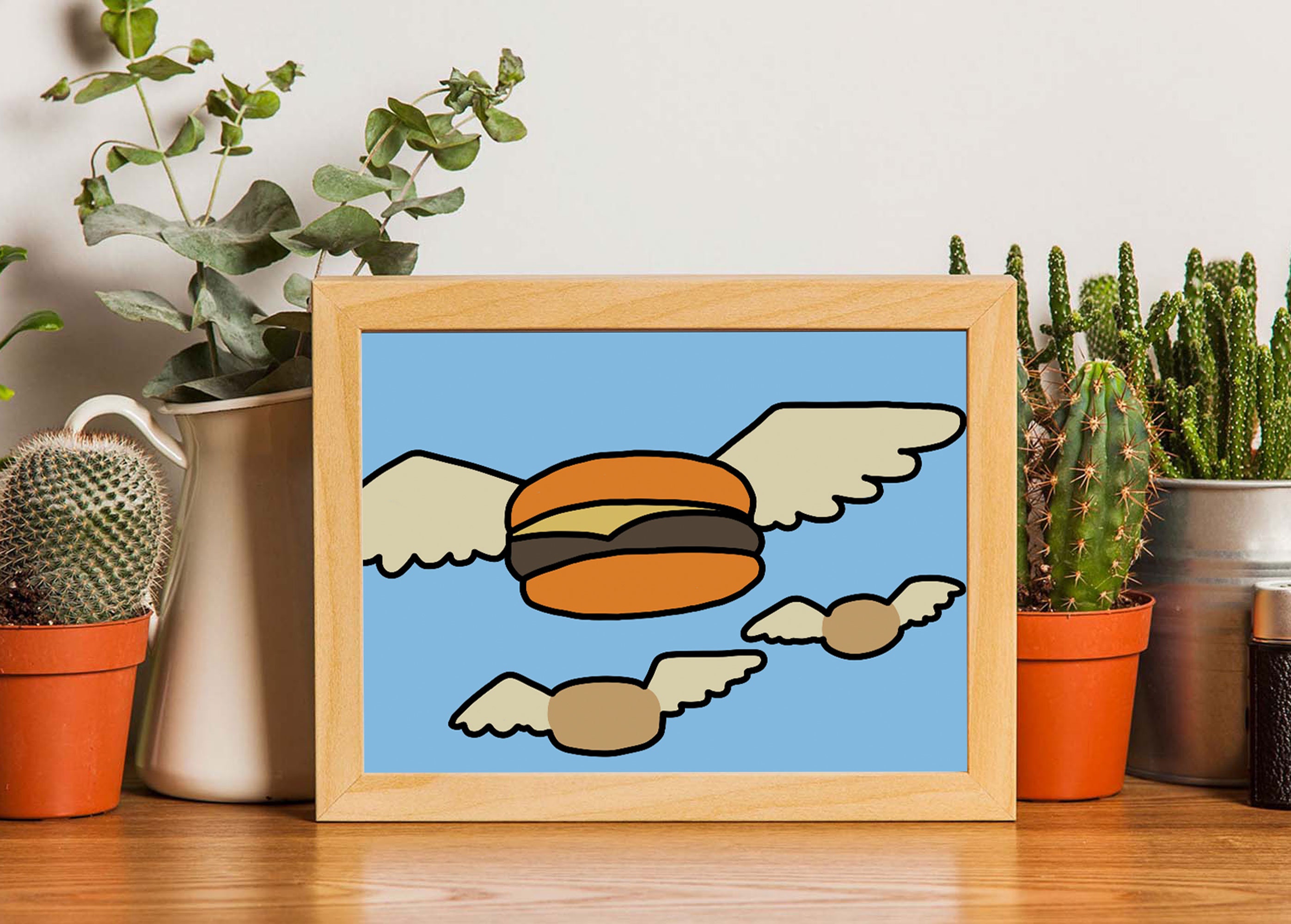 POSTER Bob's Burgers Art - Flying Burgers Poster - Art Print - Flying Hamburger Bobs Burgers ...