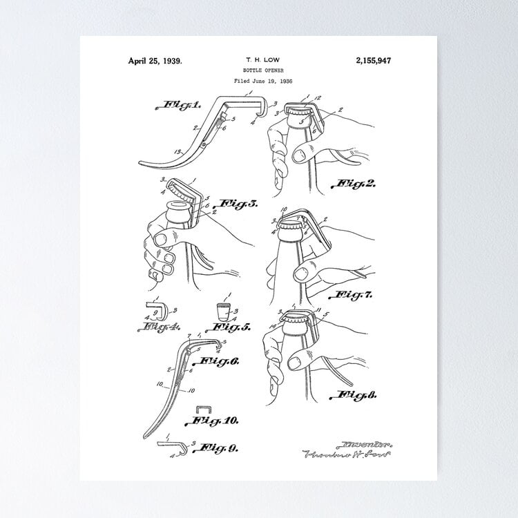 POSTER Bootle Opener Vintage Patent Art White Background POSTER ...
