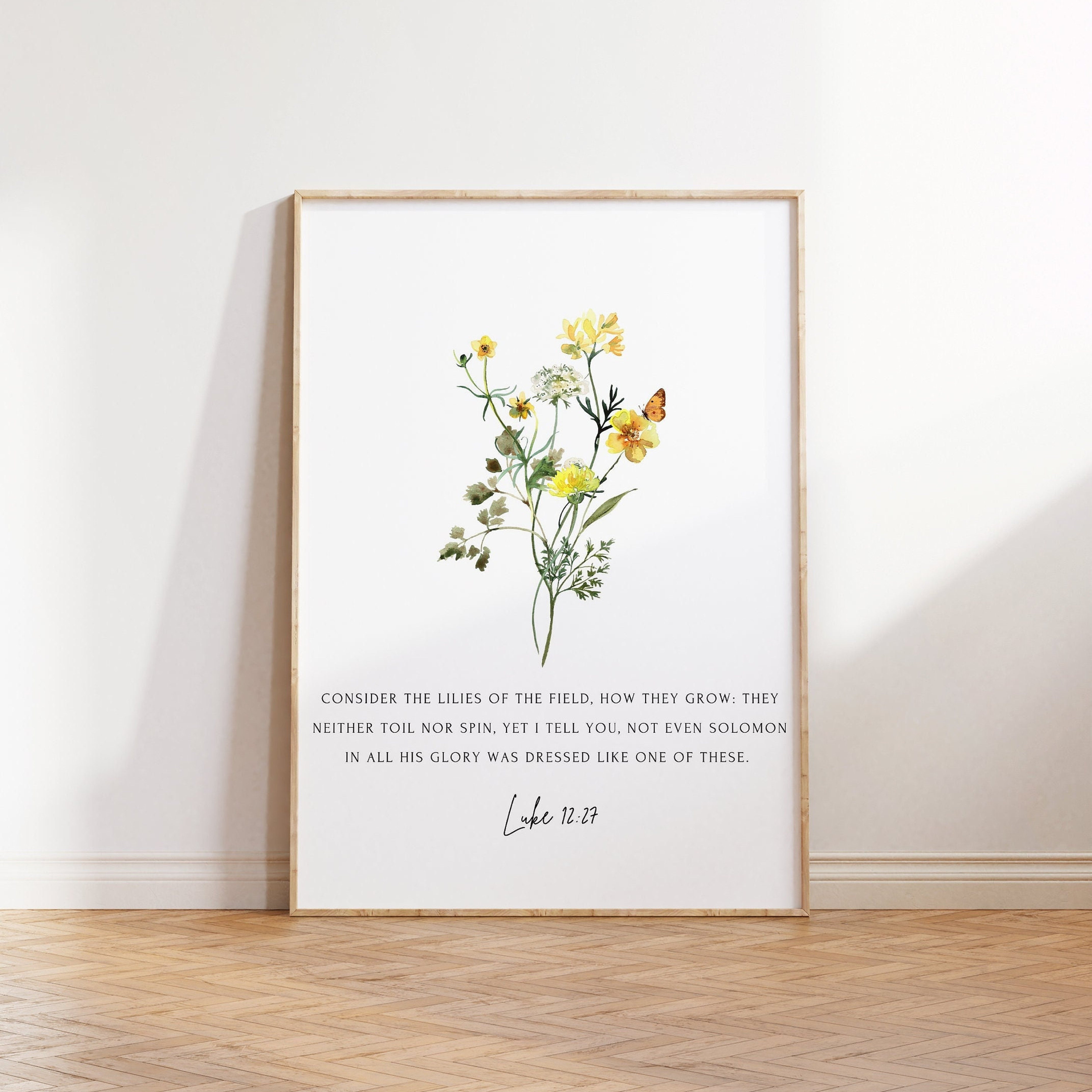 POSTER Botanical Christian Wall Art, Consider the Lilies, Luke 12:27 ...