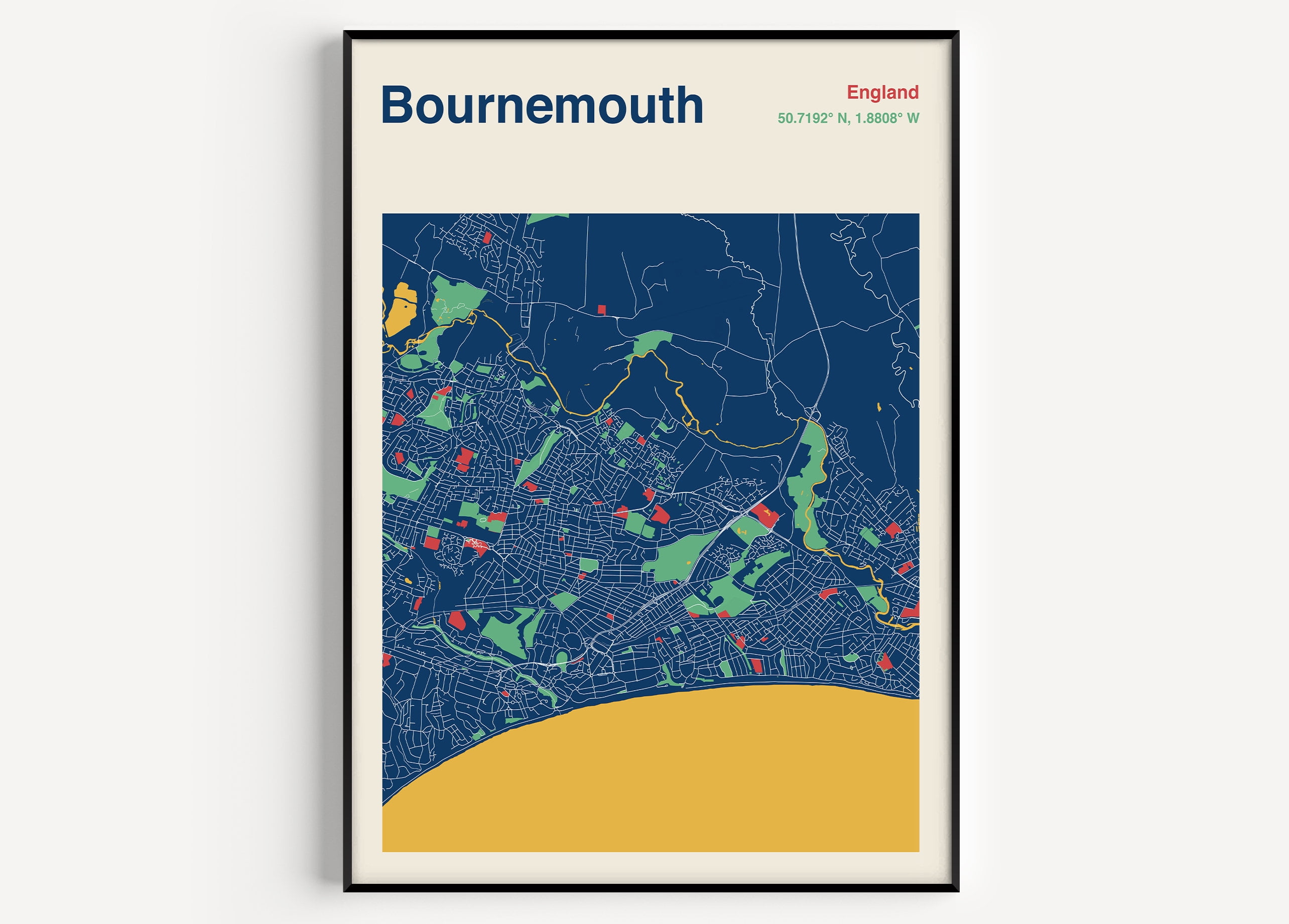 Poster Bournemouth Map Print, Bournemouth Map Poster , Bournemouth Map ...