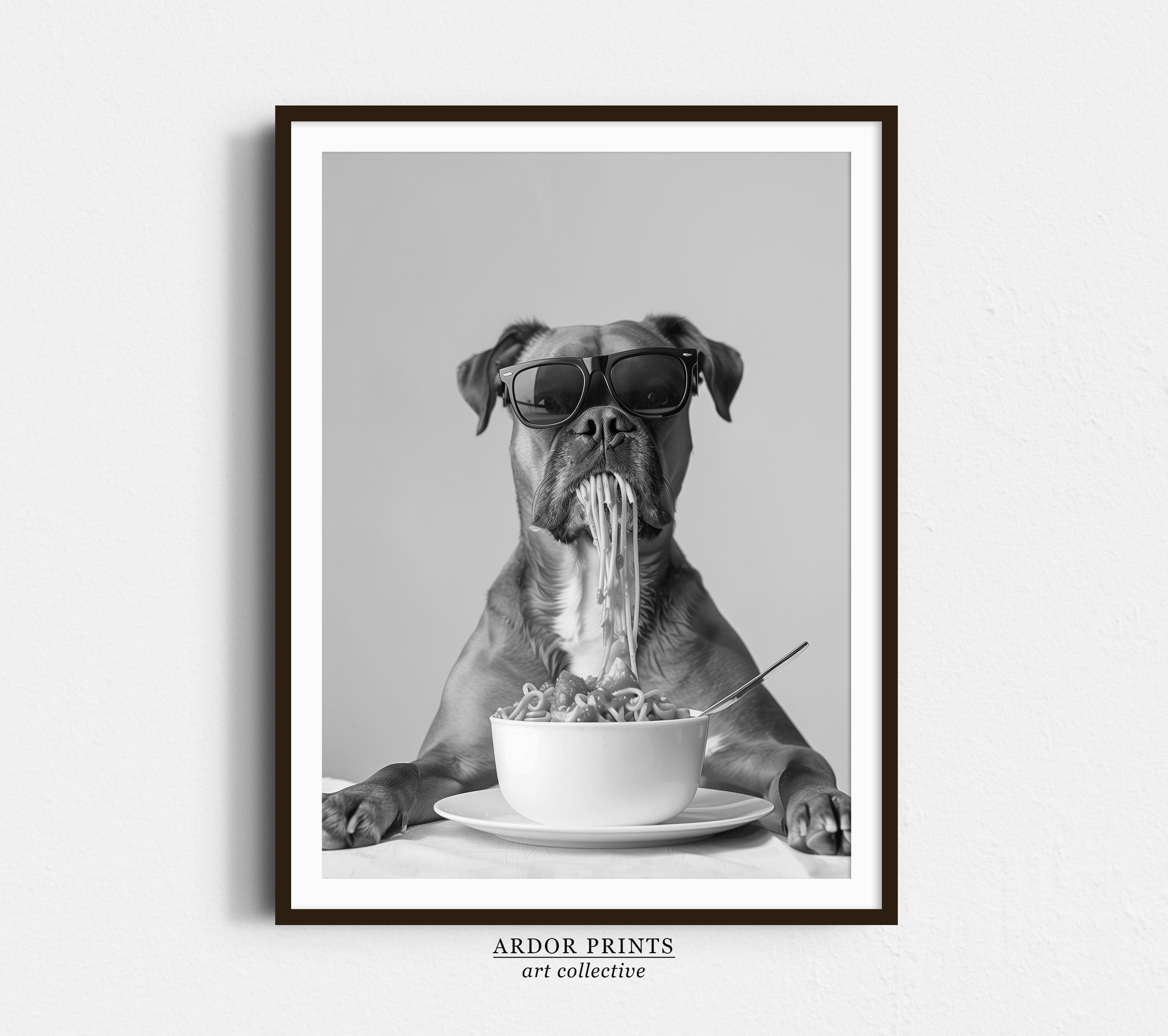 POSTER Boxer Eating Pasta Wall Art, Spaghetti Print, Black and White ...