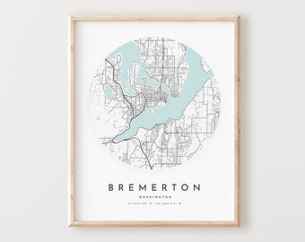 POSTER Bremerton Map Print, Bremerton Map Poster City Wall Art, Wa Road ...