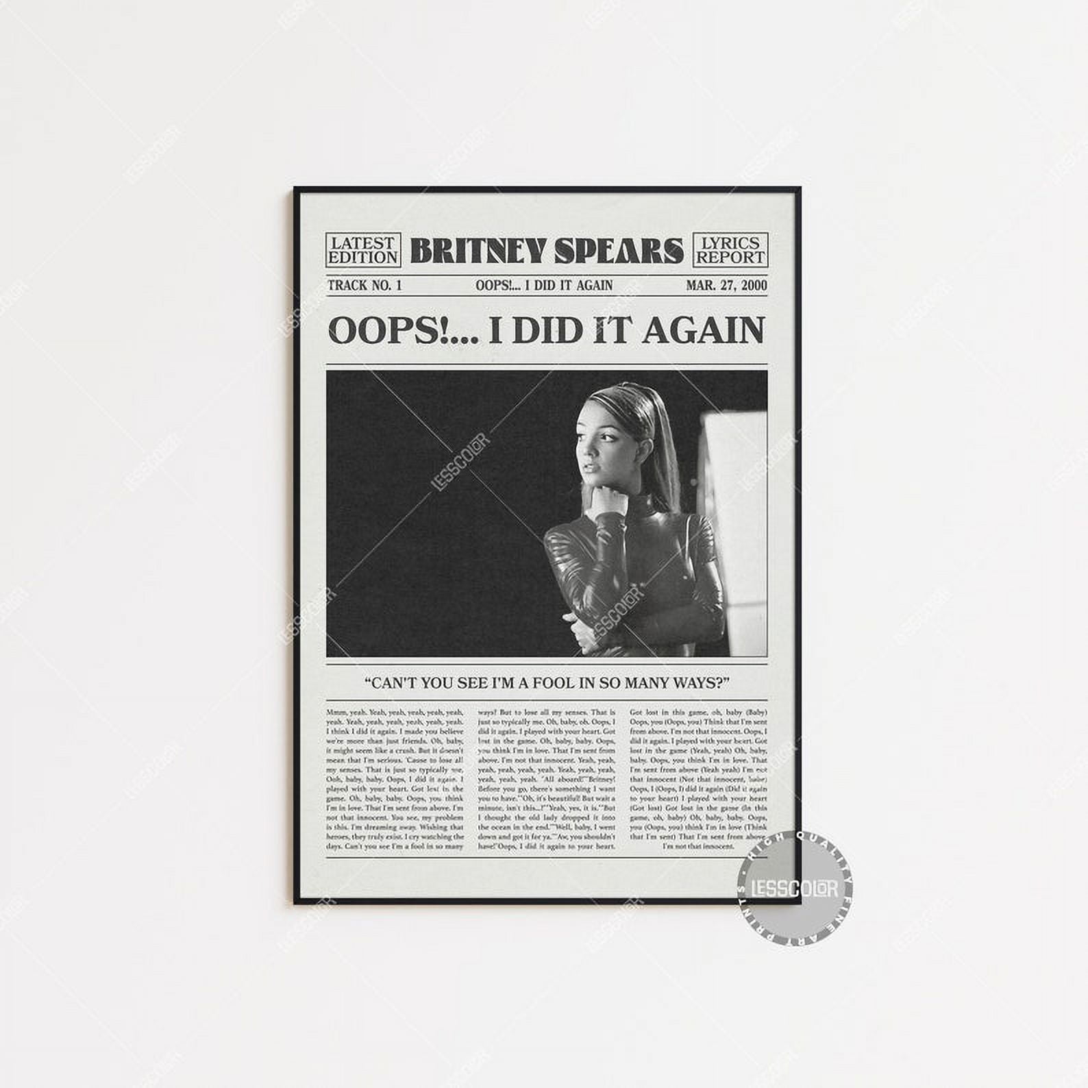 POSTER Britney Spears Newspaper Print, Oops!...I Did It Again Poster ...