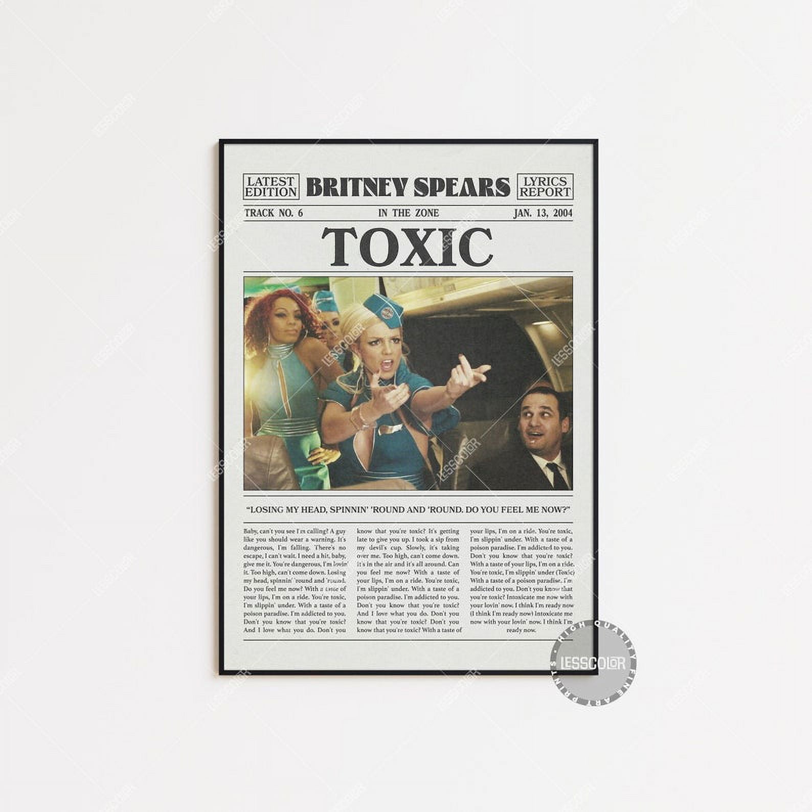POSTER Britney Spears Newspaper Print, Toxic Poster, Toxic Lyrics Print ...