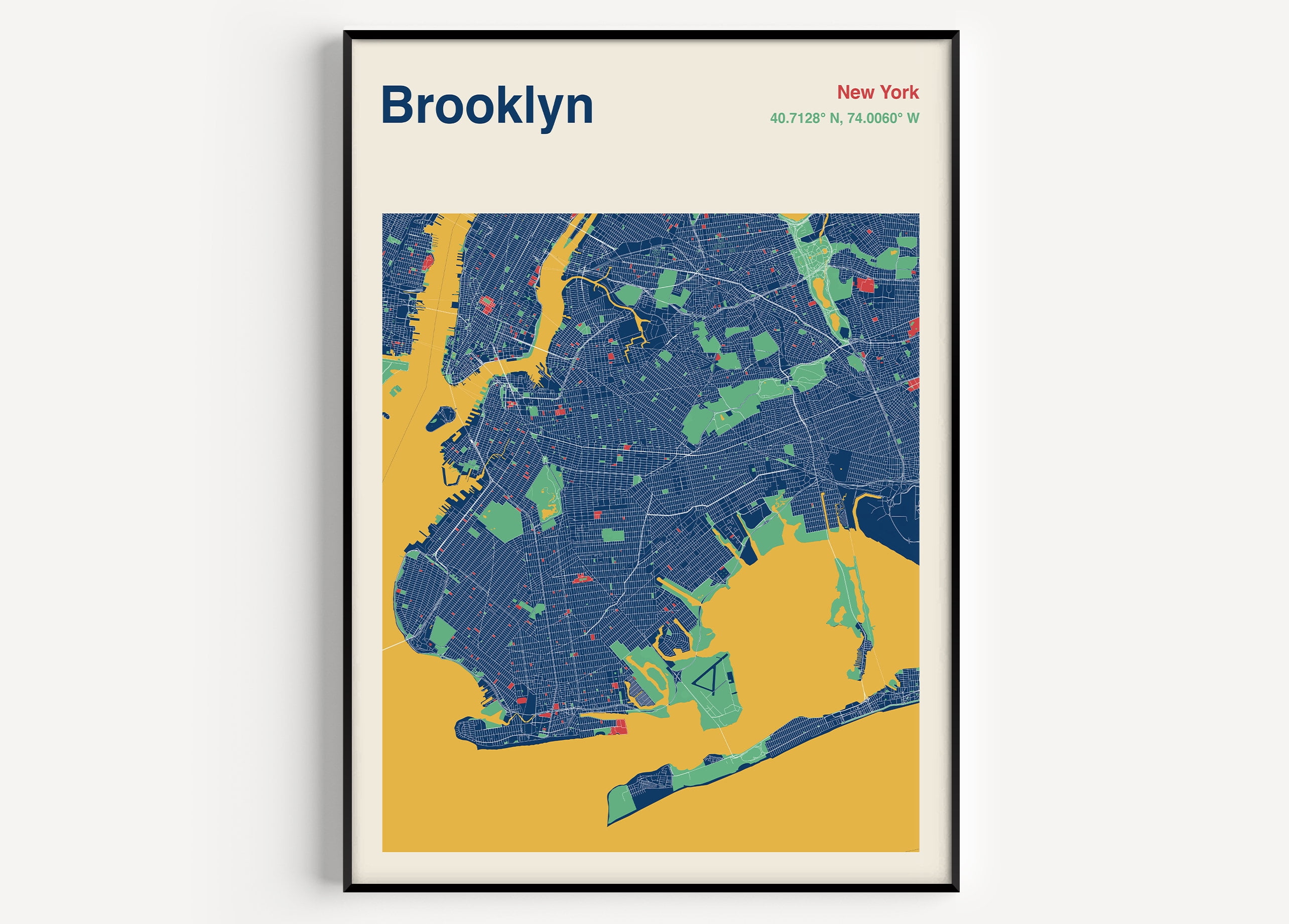 Poster Brooklyn NY Map Print, Brooklyn Map Poster , Brooklyn Map Wall ...