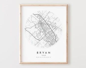 POSTER Bryan Map Print, Bryan Map Poster City Wall Art, Tx Road Map ...