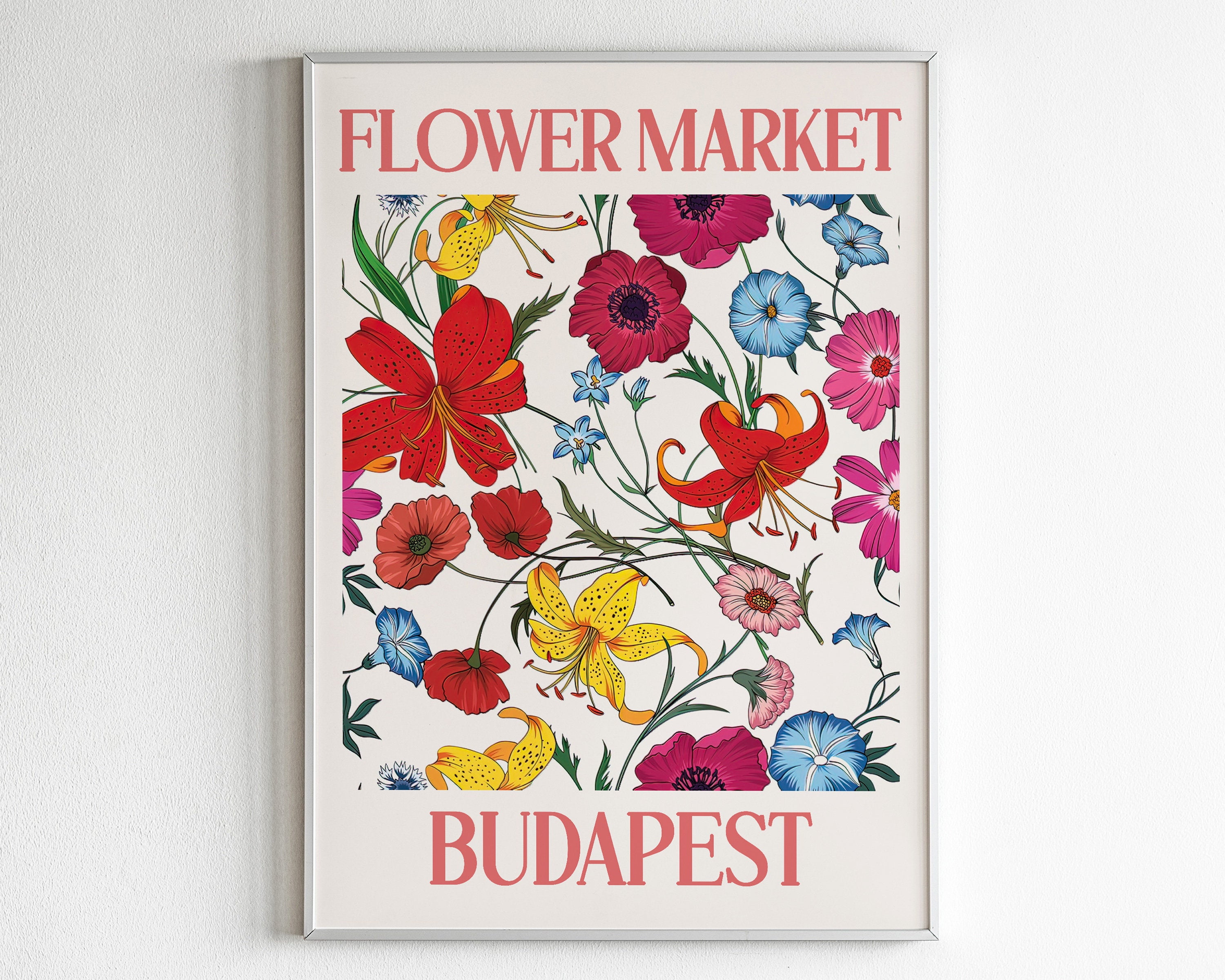 POSTER Budapest Flower Market, Hungary Travel Poster Print, Maximalist ...