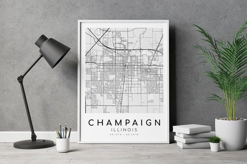 POSTER CHAMPAIGN City Map, Illinois Personalized Map Print, job gift ...