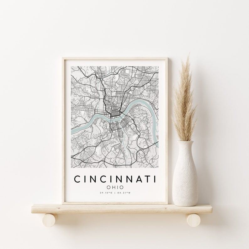 POSTER CINCINNATI City Map, Ohio, Wedding Gift, gifts for him, Gift Map ...