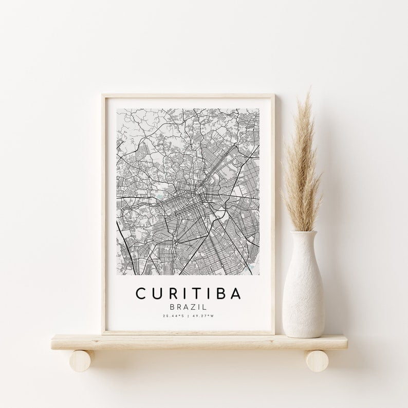 POSTER CURITIBA City Map, Brazil Wall Map Poster, engagement map ...