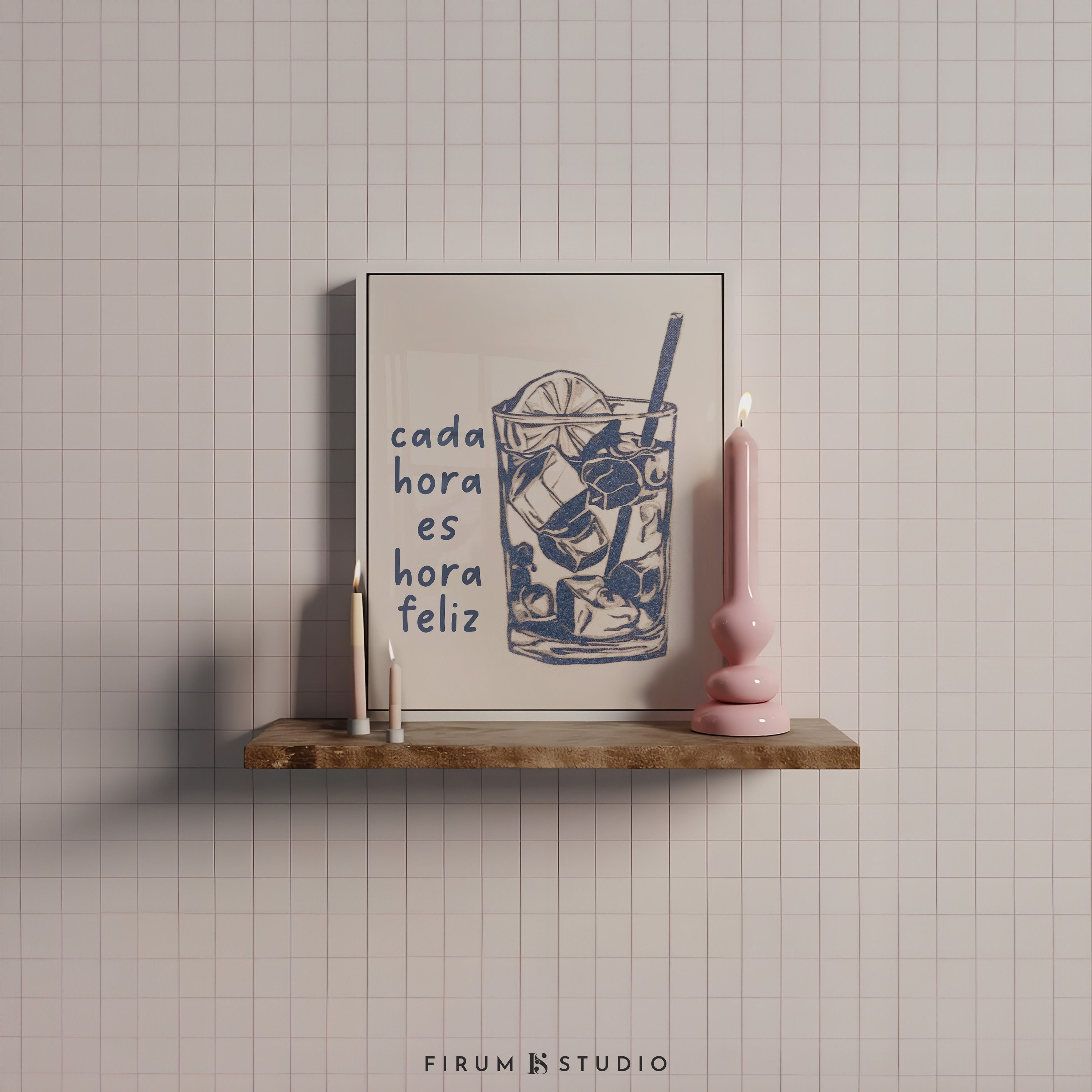 Poster Cada Hora Es Feliz, Bar Art, Vintage Bar Cart Art, Alcohol ...