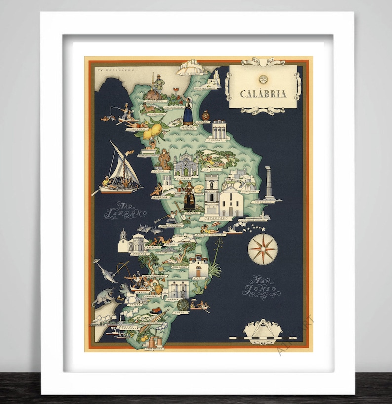 POSTER Calabria Italy Map 1939 by De Agostini, Giovanni Poster Print ...