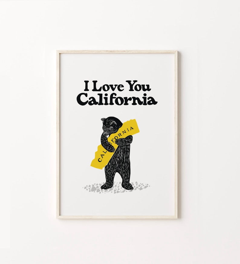 POSTER California Bear Hug Print Yellow,California Bear Illustration ...