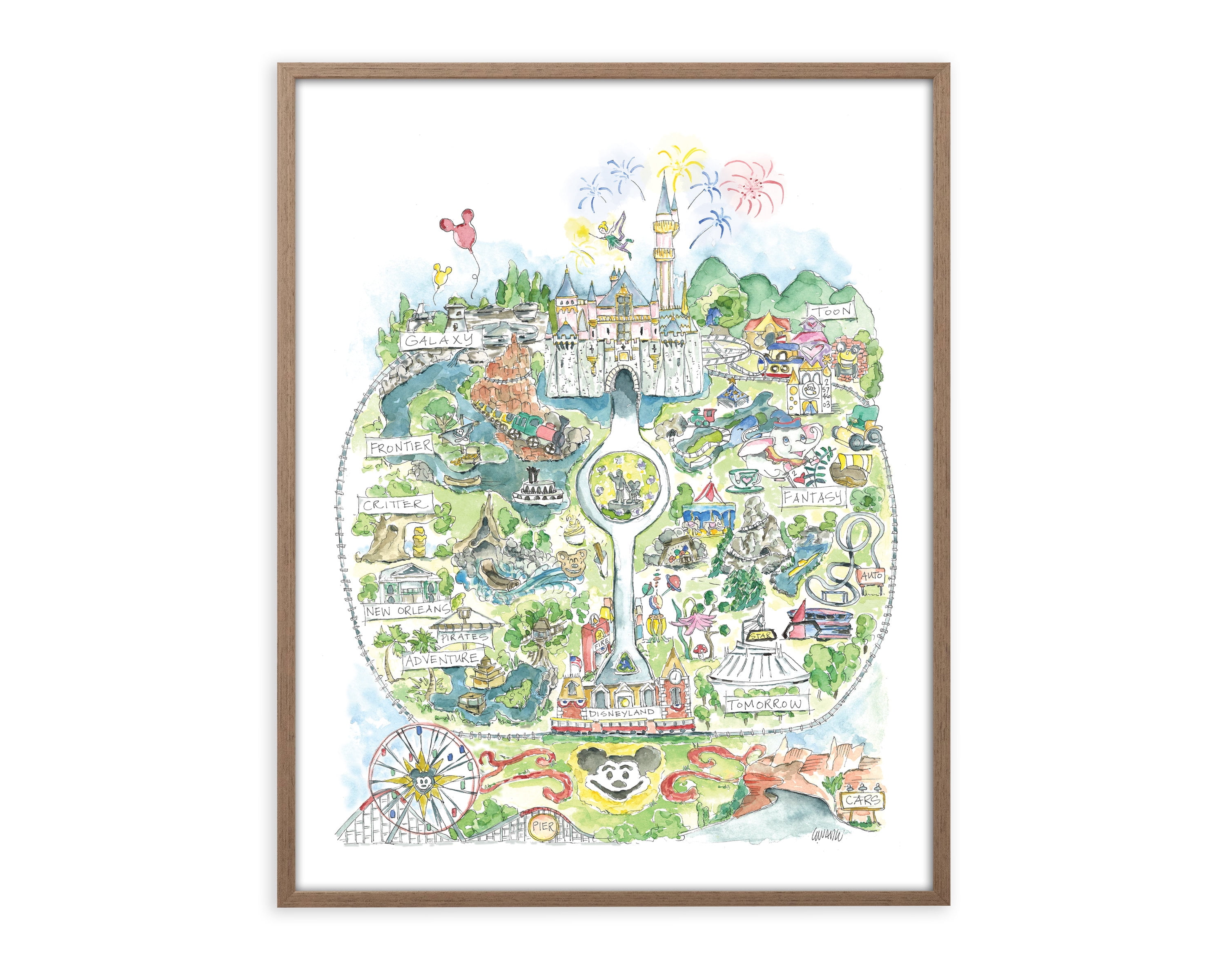 POSTER California Theme Park Watercolor Map Art Print-UNFRAMED ...