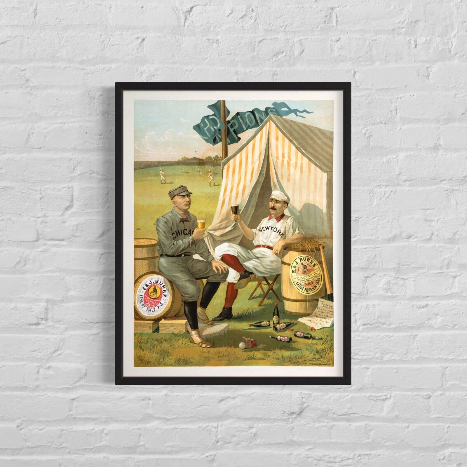 POSTER Cap Anson & Buck Ewing 'BURKE ALE' 1889 Beer Advertising Poster ...