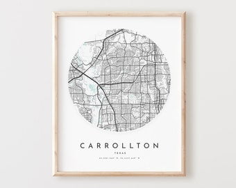POSTER Carrollton Map Print, Carrollton Map Poster City Wall Art, Tx ...