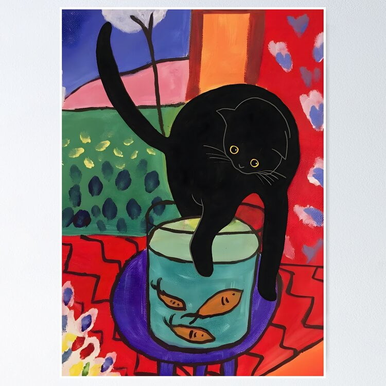 POSTER Cat Print Cat With Red Fish Matisse Poster NO FRAMED, 12x18 ...