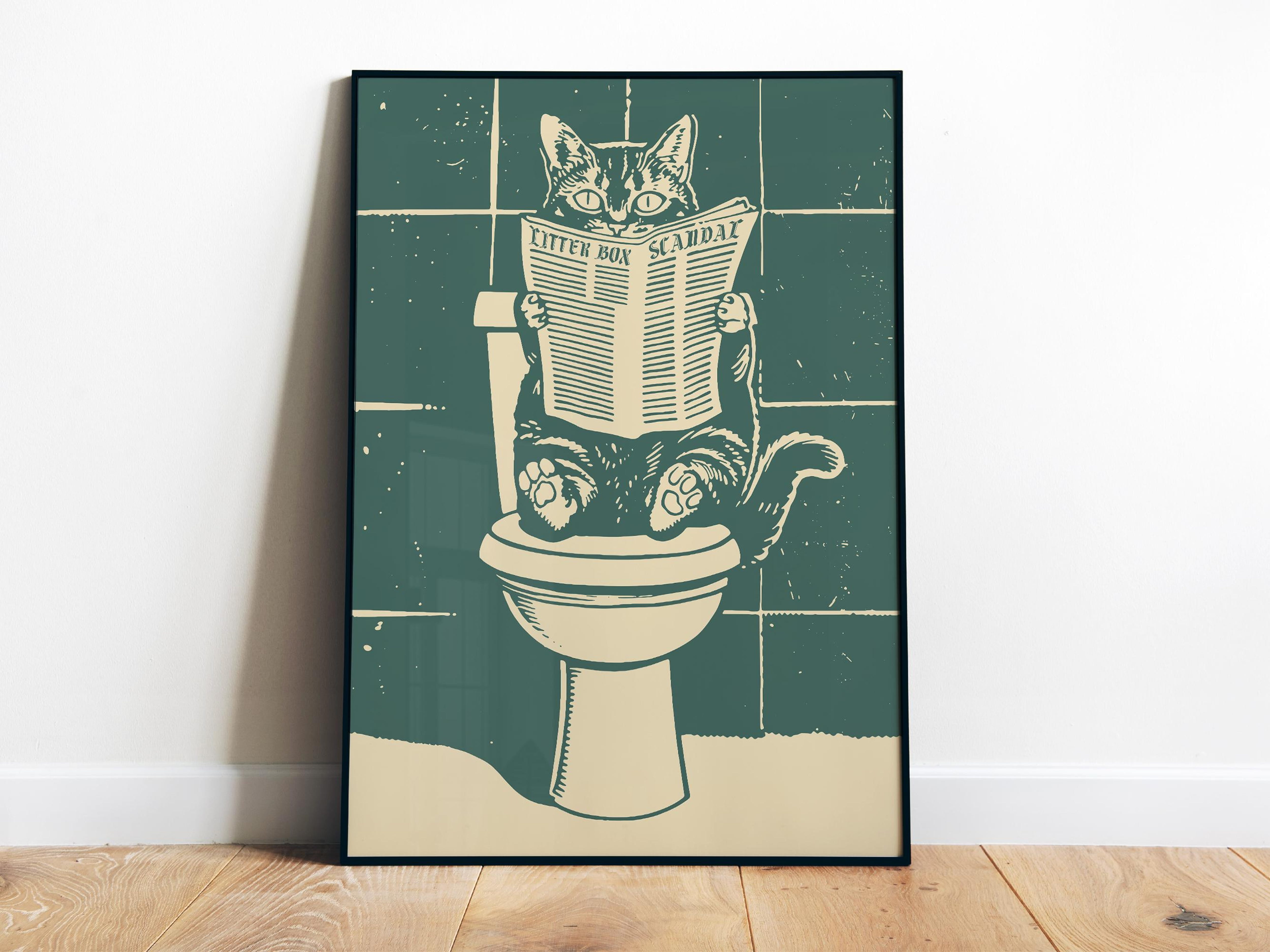 POSTER Cat on Toilet Poster Bathroom Wall Art Funny Toilet Print Cat ...