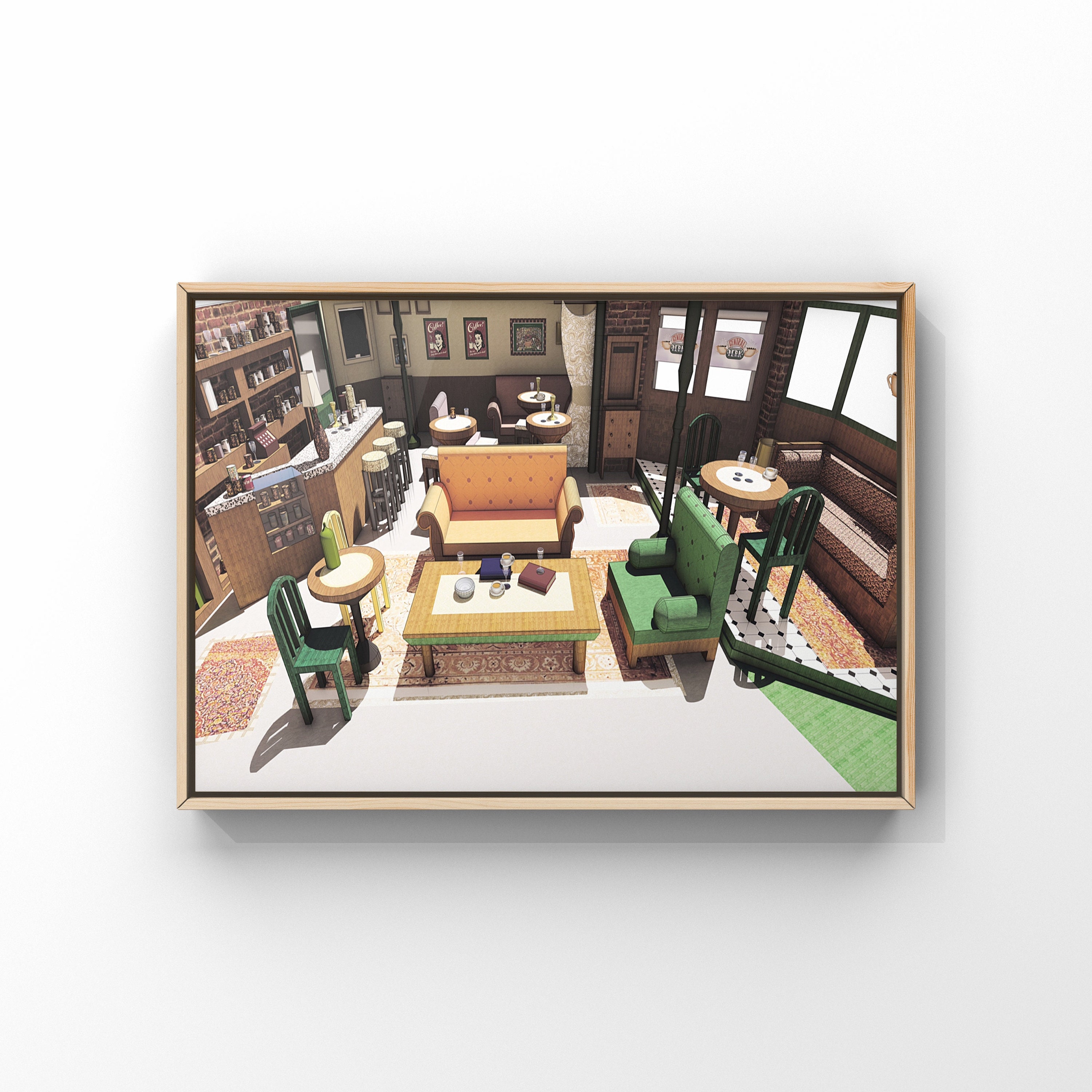 POSTER Central Perk Cafe Realistic Sketch Render Friends TV Show ...