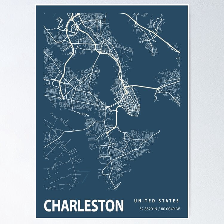 POSTER Charleston Blueprint City Map POSTER UNFRAMED, 24x36 - Walmart.com