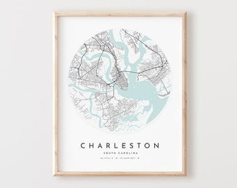 POSTER Charleston Map Print, Charleston Map Poster City Wall Art, Sc ...