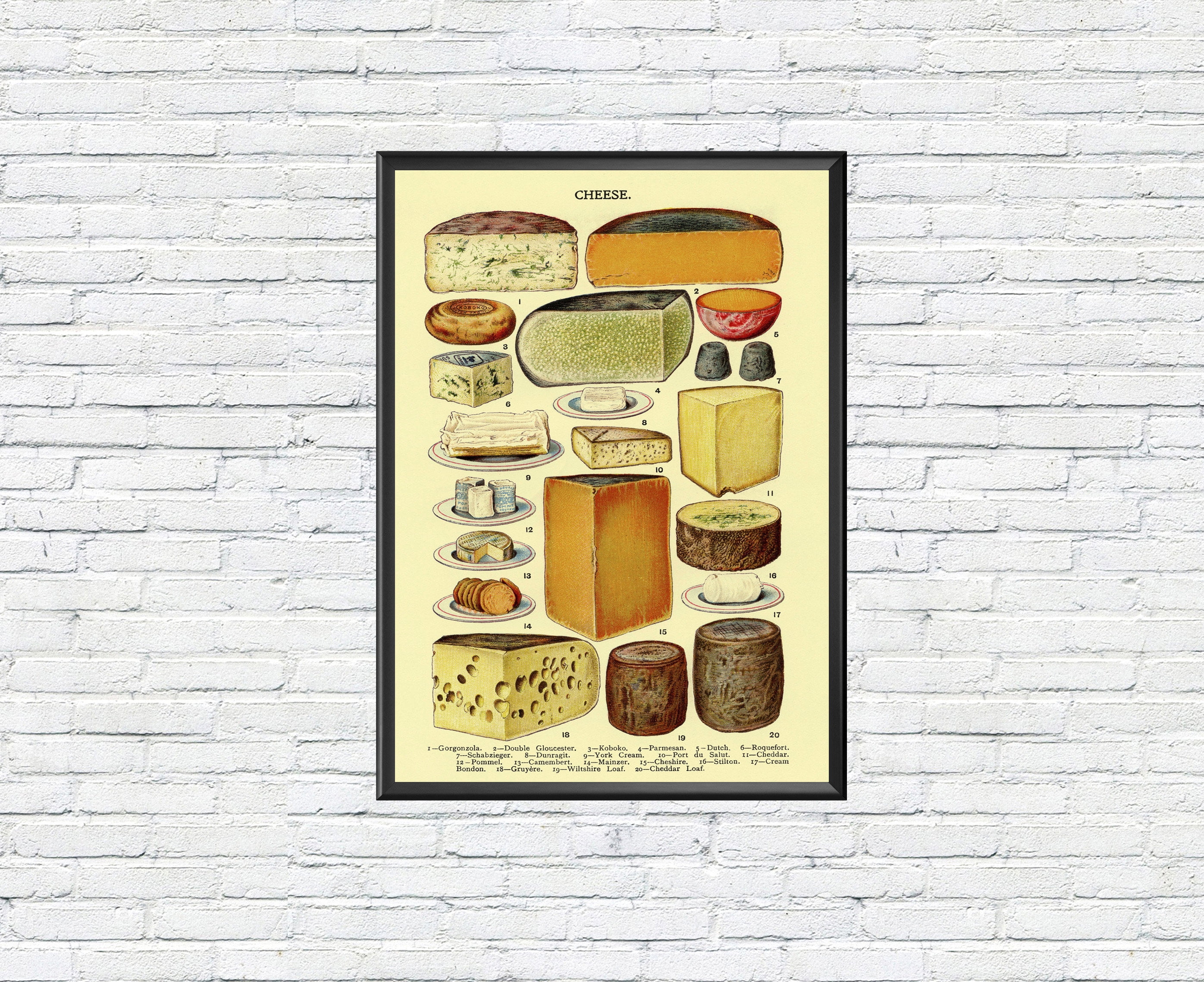 POSTER Cheese Chart Poster Vintage Kitchen Art Print Home Wall Decor ...