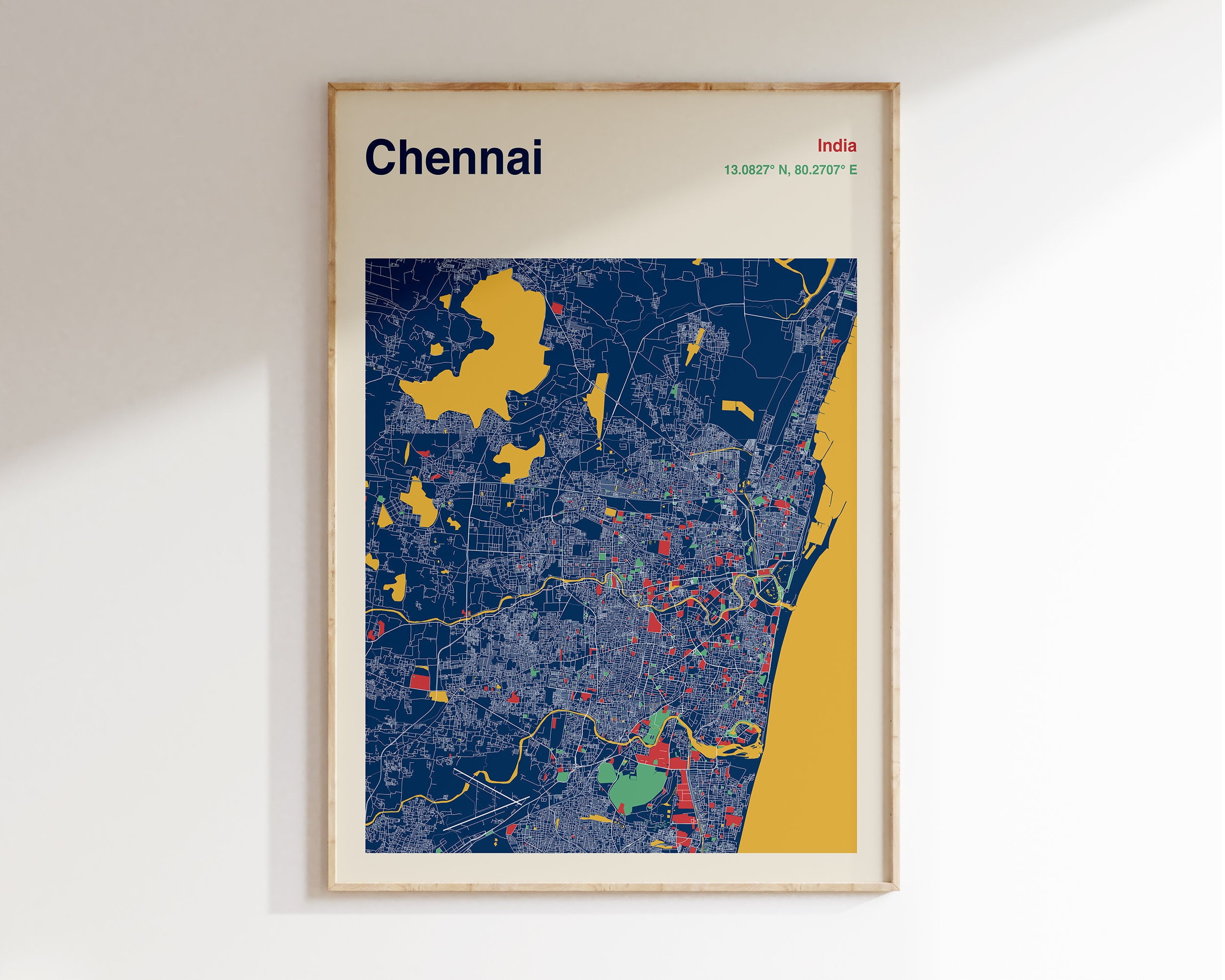 Poster Chennai Map Print, Chennai City Map Print, Colour Map Of Chennai India, Modernist Wall ...