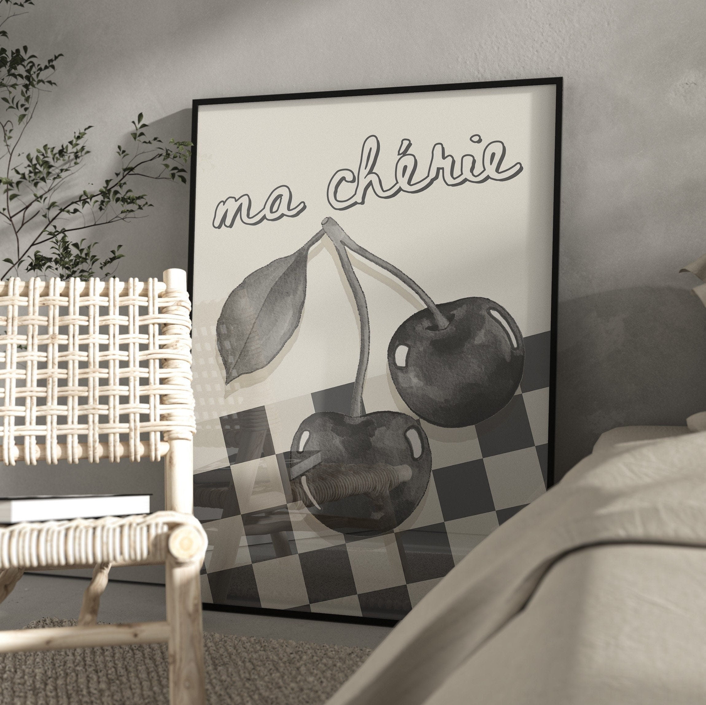 POSTER Cherry Wall Art Mon Cheri Wall Art Cherries Poster Trendy Retro ...