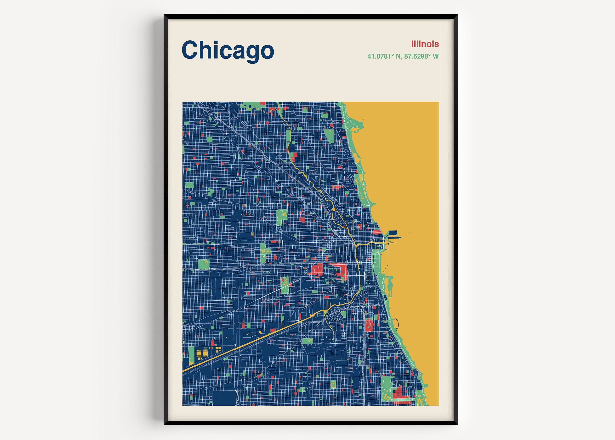 Poster Chicago Map Print, Colour Chicago Map Poster , Chicago Map Wall ...