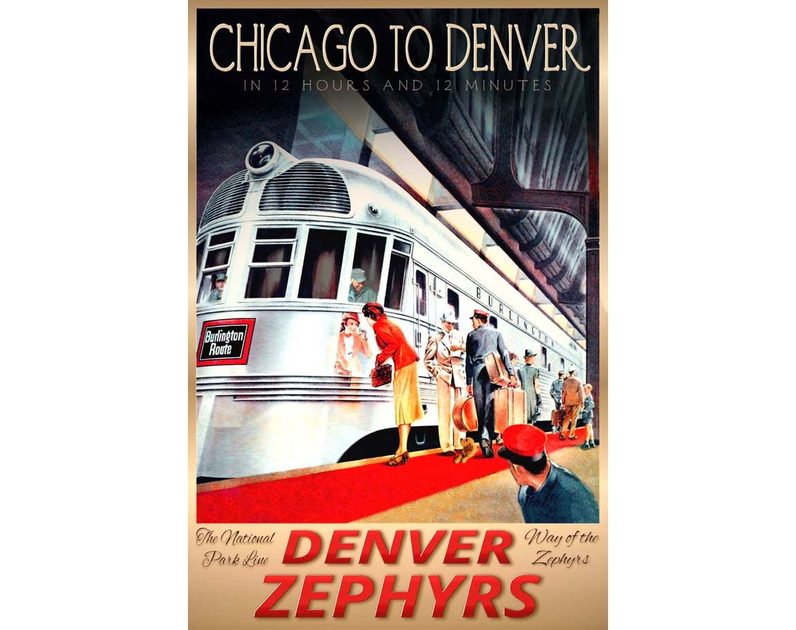 POSTER Chicago to Denver Zephyr Burlington Route New Retro Deco ...