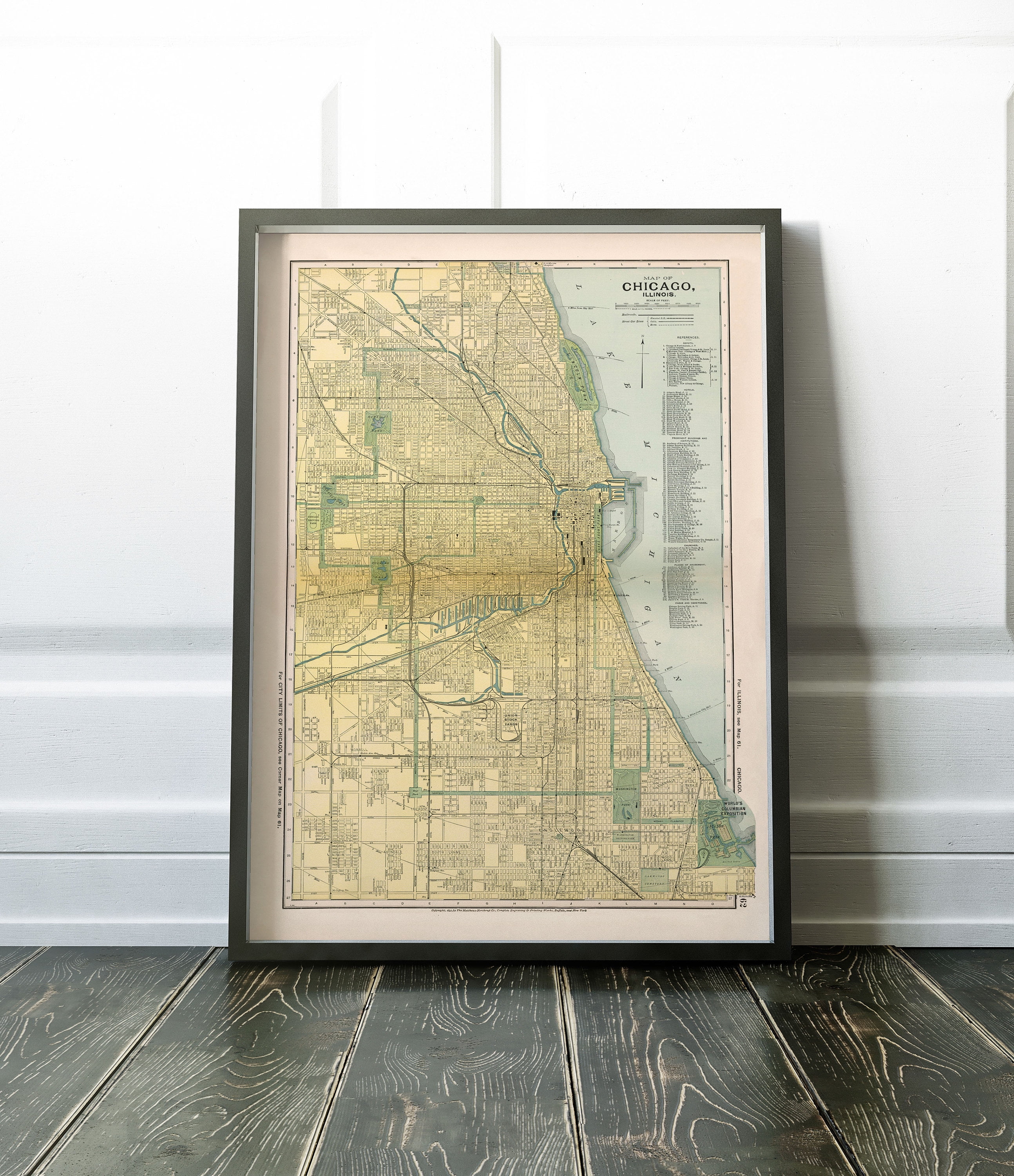 POSTER Chicago vintage map, old Chicago map, 1891 antique map of ...