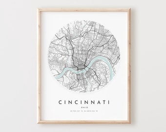 POSTER Cincinnati Map Print, Cincinnati Map Poster City Wall Art, Oh ...