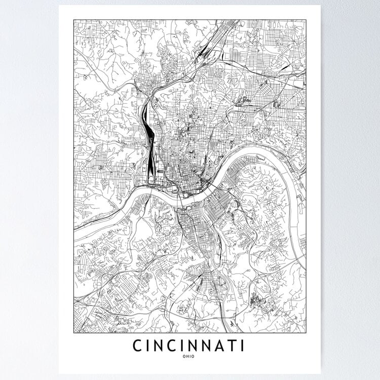 POSTER Cincinnati White Map Poster UNFRAMED, 24x36 - Walmart.com