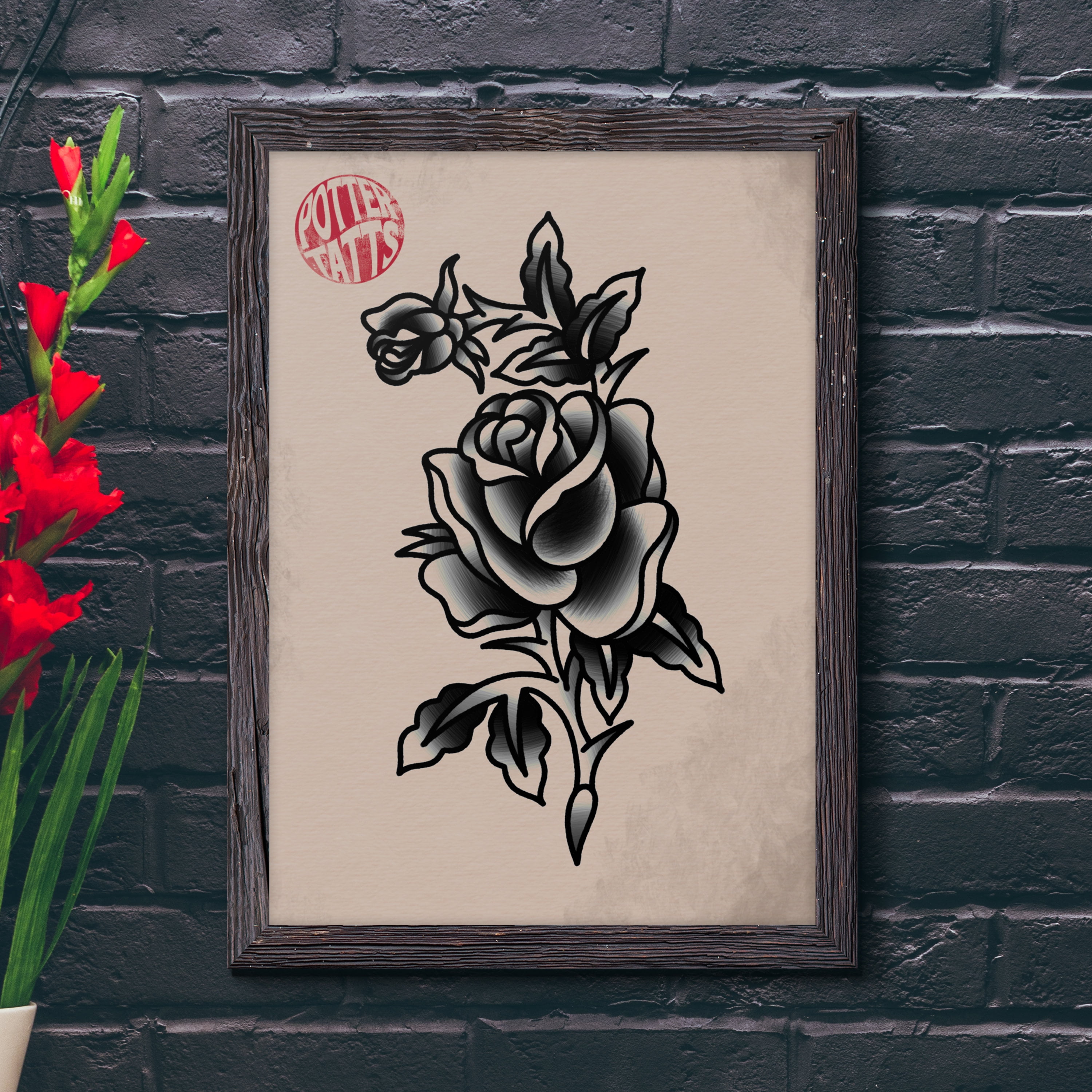 POSTER Classic Old School Rose Traditional Tattoo Flash Print-UNFRAMED ...