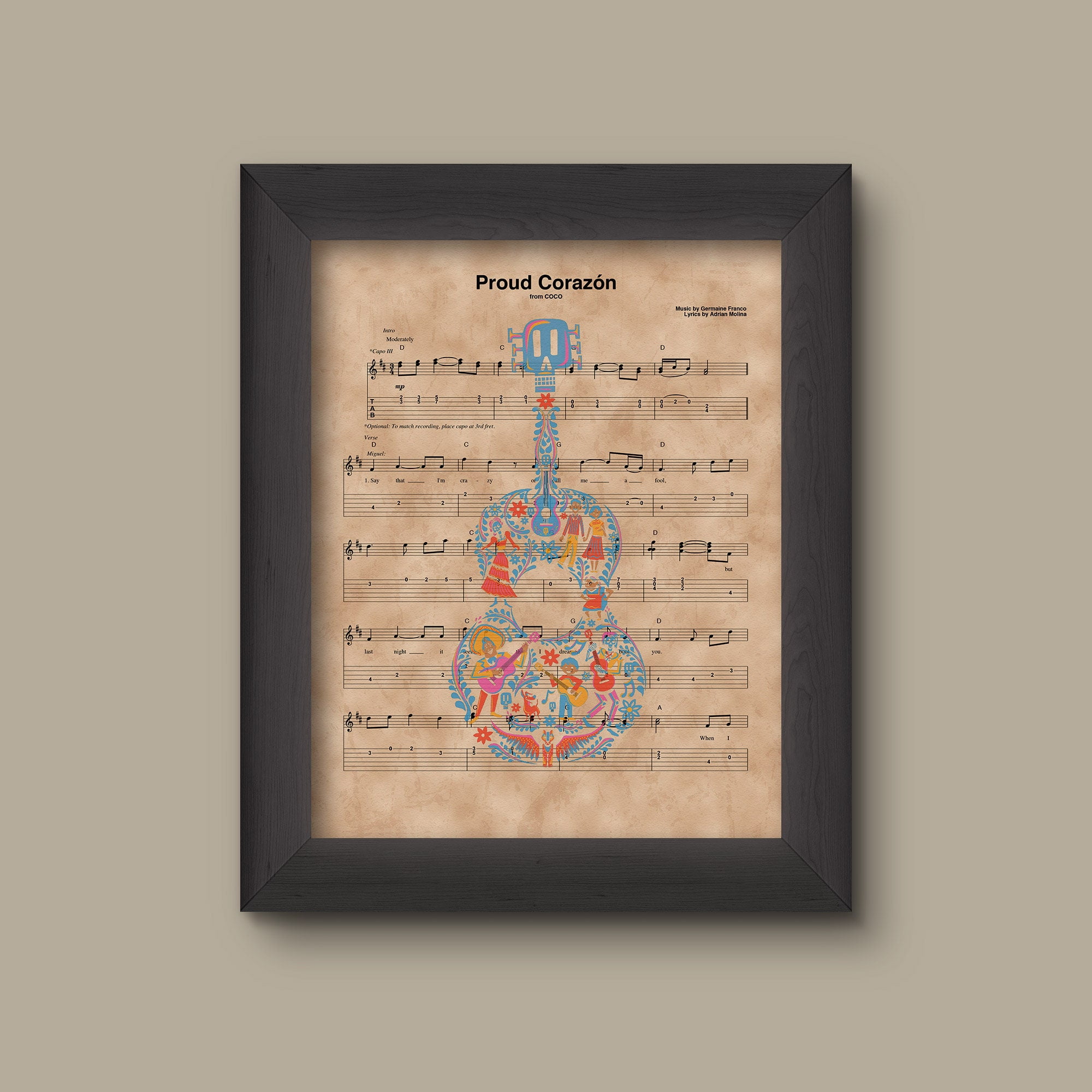 POSTER Coco, Guitar Proud Corazon Sheet Music Art Print, Disney Nursery ...