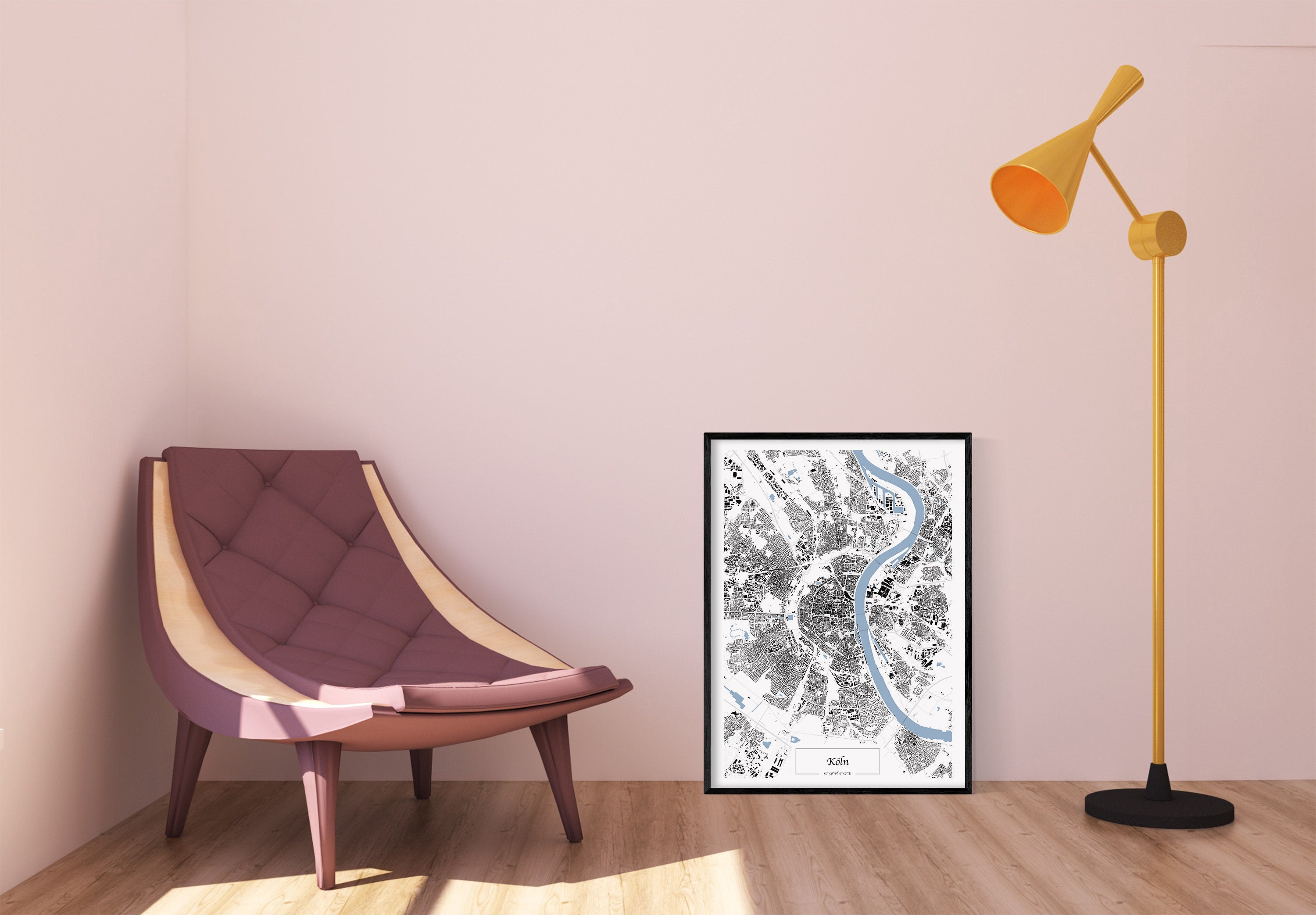 Poster Cologne Poster , Abstract City Map with buildings, Minimalist ...