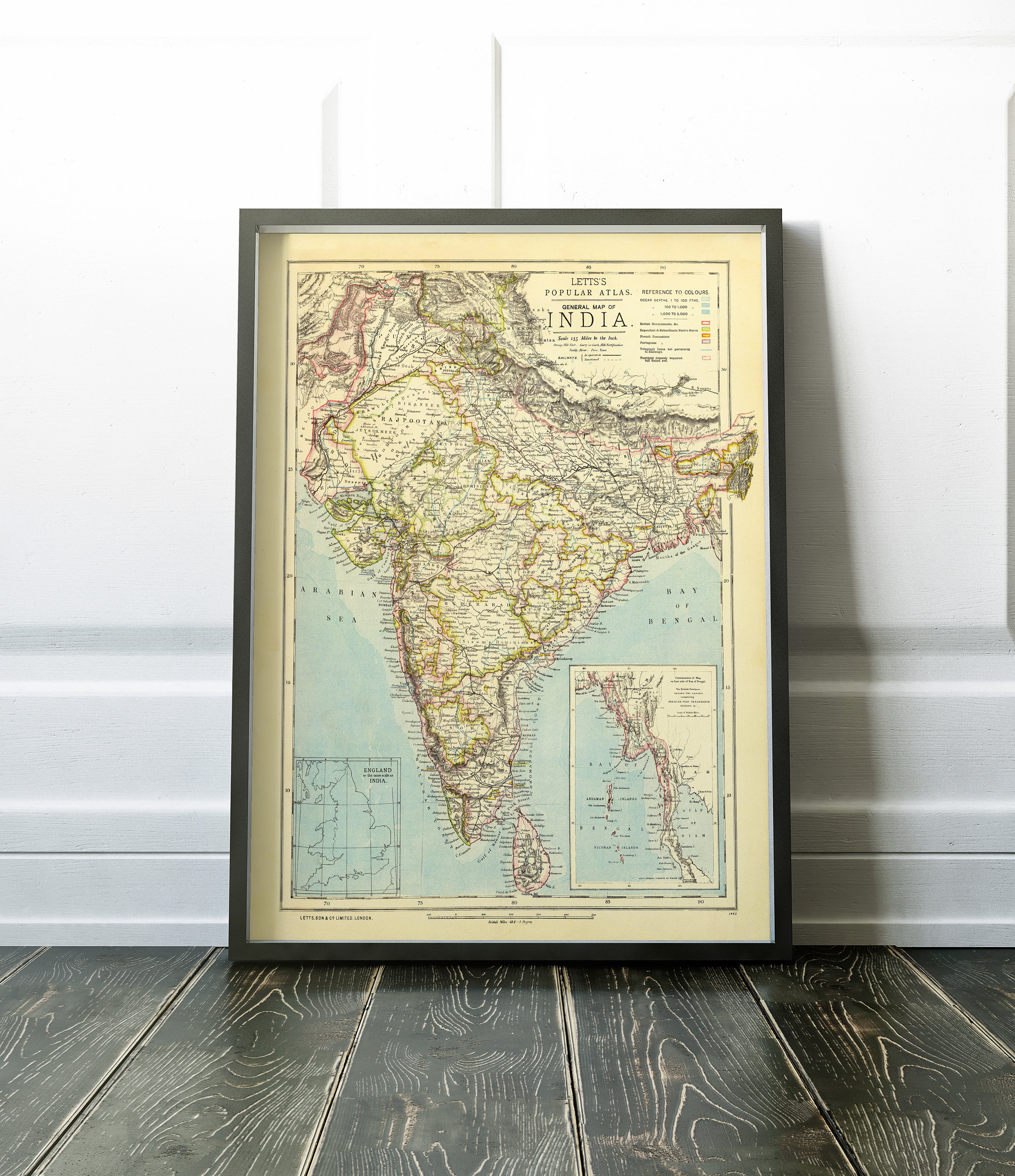 POSTER Colonial map of India, 1883 antique map of India published in ...